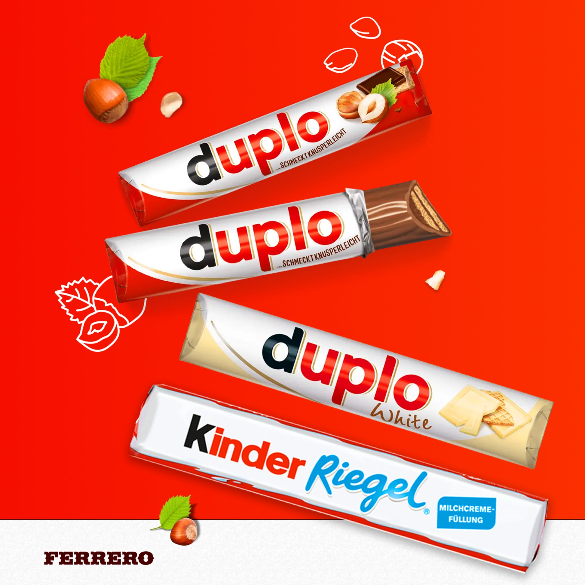Ferrero Duplo 40erPack + Duplo White 40erPack + Kinder Riegel 36erPack ...