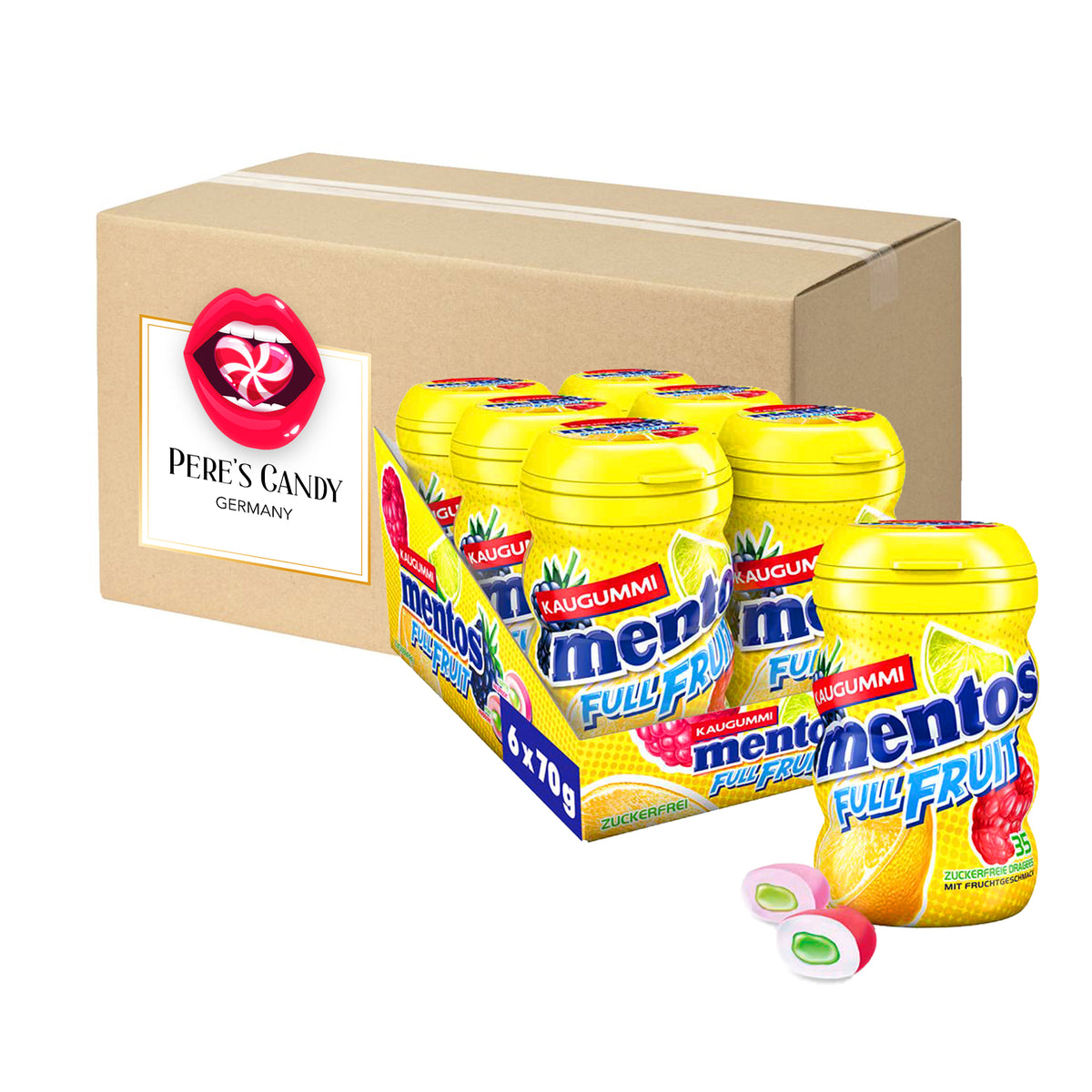 Mentos Full Fruit Kaugummi Zuckerfrei 6x70g – Pere's Candy