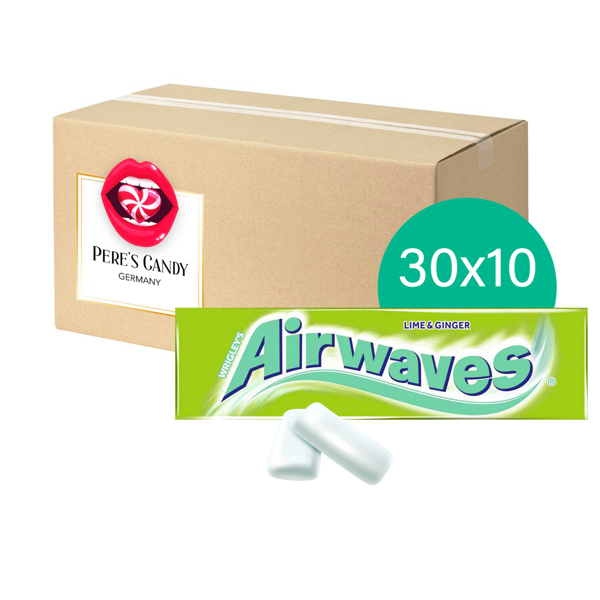 Airwaves Lime & Ginger chewing gum sugar-free 30x10 dragees – Pere's Candy